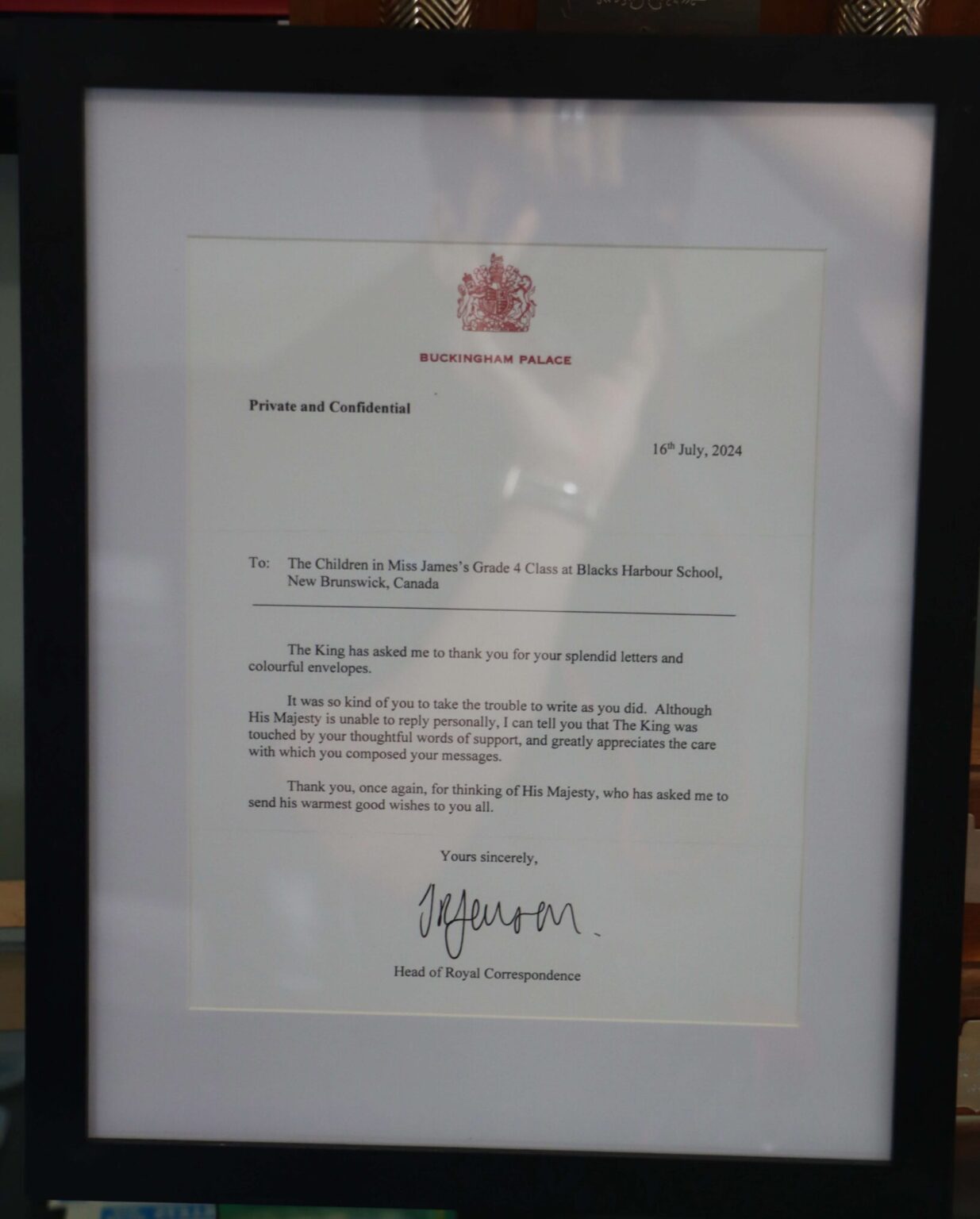 Blacks Harbour School receives letter from representatives of King ...